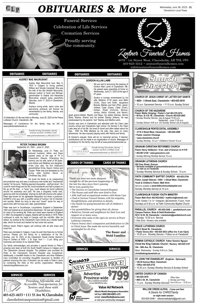 Obituaries | Claresholm Local Press