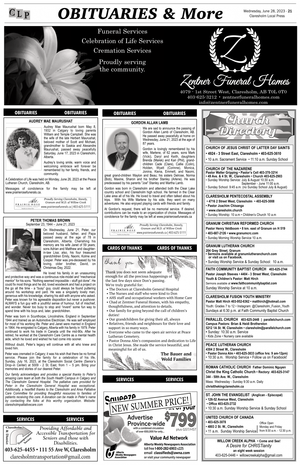 Obituaries | Claresholm Local Press